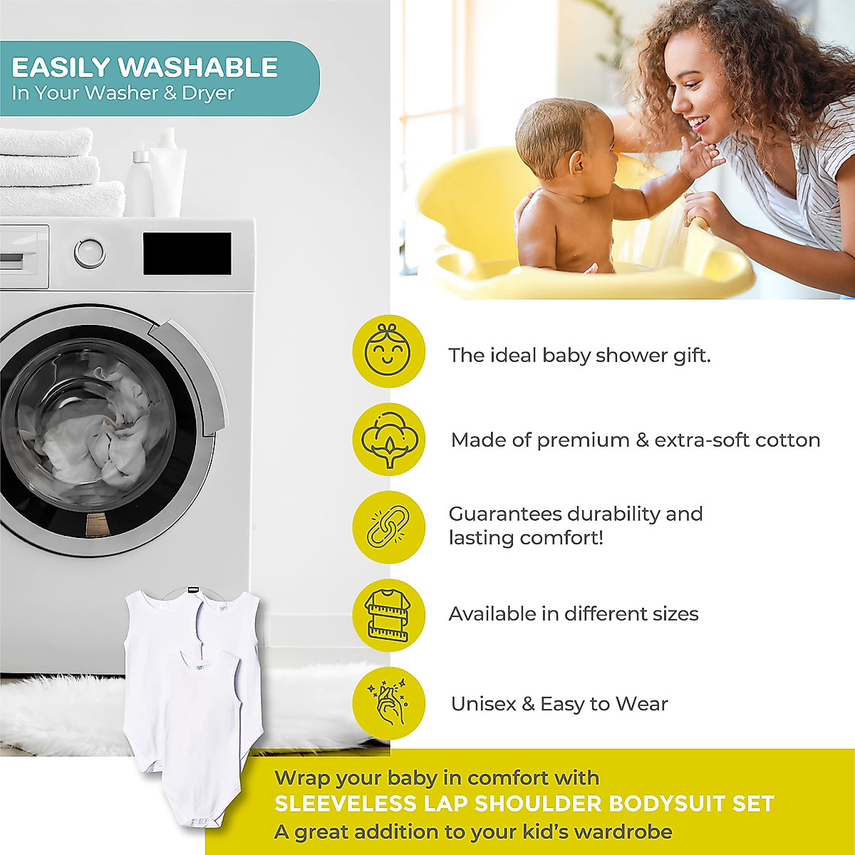 Spasilk Unisex-Baby Newborn Sleeveless Lap Shoulder Bodysuits, 3 pack, 9 - 24 Months - White Bodysuits