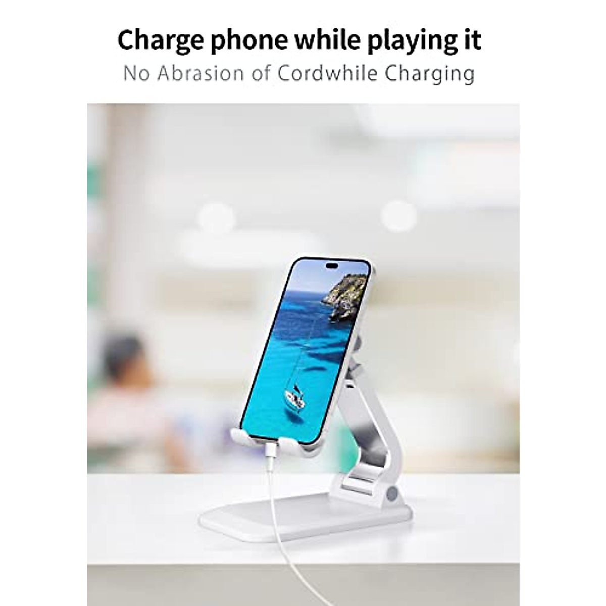 Ｓｍｈａｗｋ Cell Phone Stand, Angle Height Adjustable Cell Phone Holder with Silicon Pad for Desk Fully Forldable Mobile Phone Holder Compatible with All Mobile Phones, (White)