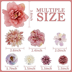 Ahoney 12 Pieces Bohemian Flowers Hair Clips for Women Girls, Artificial Multiple Flower Alligator Clips Chiffon Flower Hair Pin Hair Accessories for Beach Party Wedding Valentines Decor (Pink)