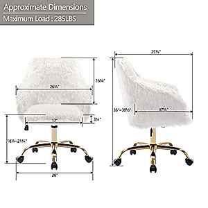 Duhome Faux Fur Home Office Chair for Women, Vanity Chair for Teen Girls Swivel Desk Chair with Armrest, White