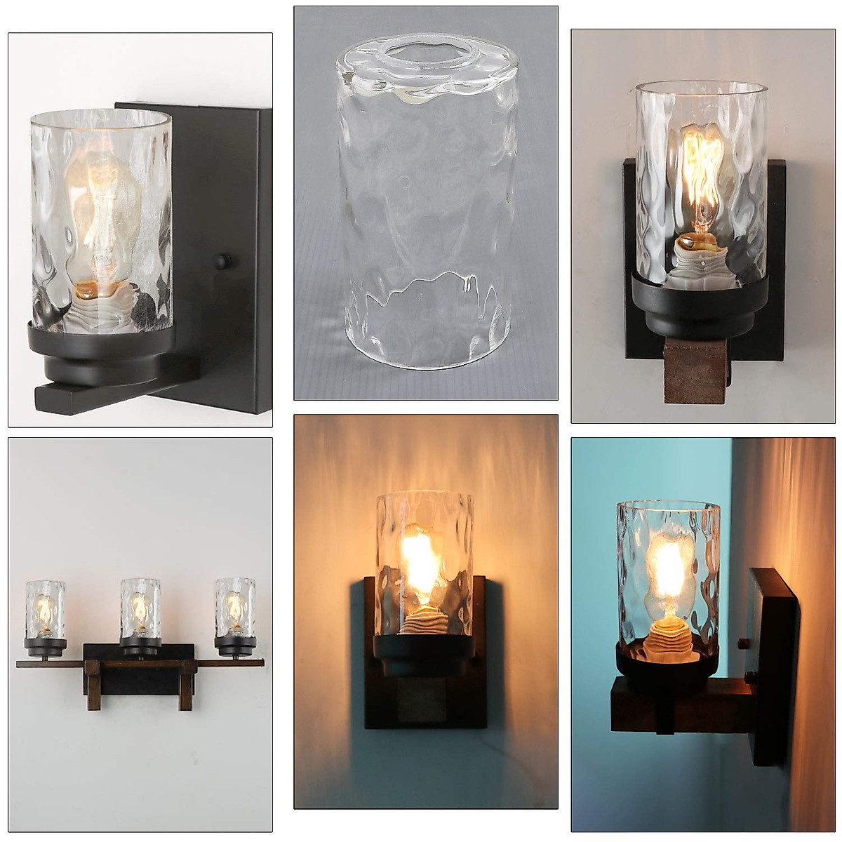 Eumyviv Clear Hammered Glass Lamp Shade Replacement with 1-5/8-Inch Fitter Opening, Water Ripple Glass Lampshade Accessory for Lighting Fixture(3 Packs) A00067