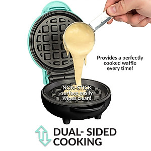 Mini Maker Waffle Maker 5“ Non-Stick Waffler Iron Stuffler Stuffed Wafflera Adjustable Browning Control, Heart, Azure