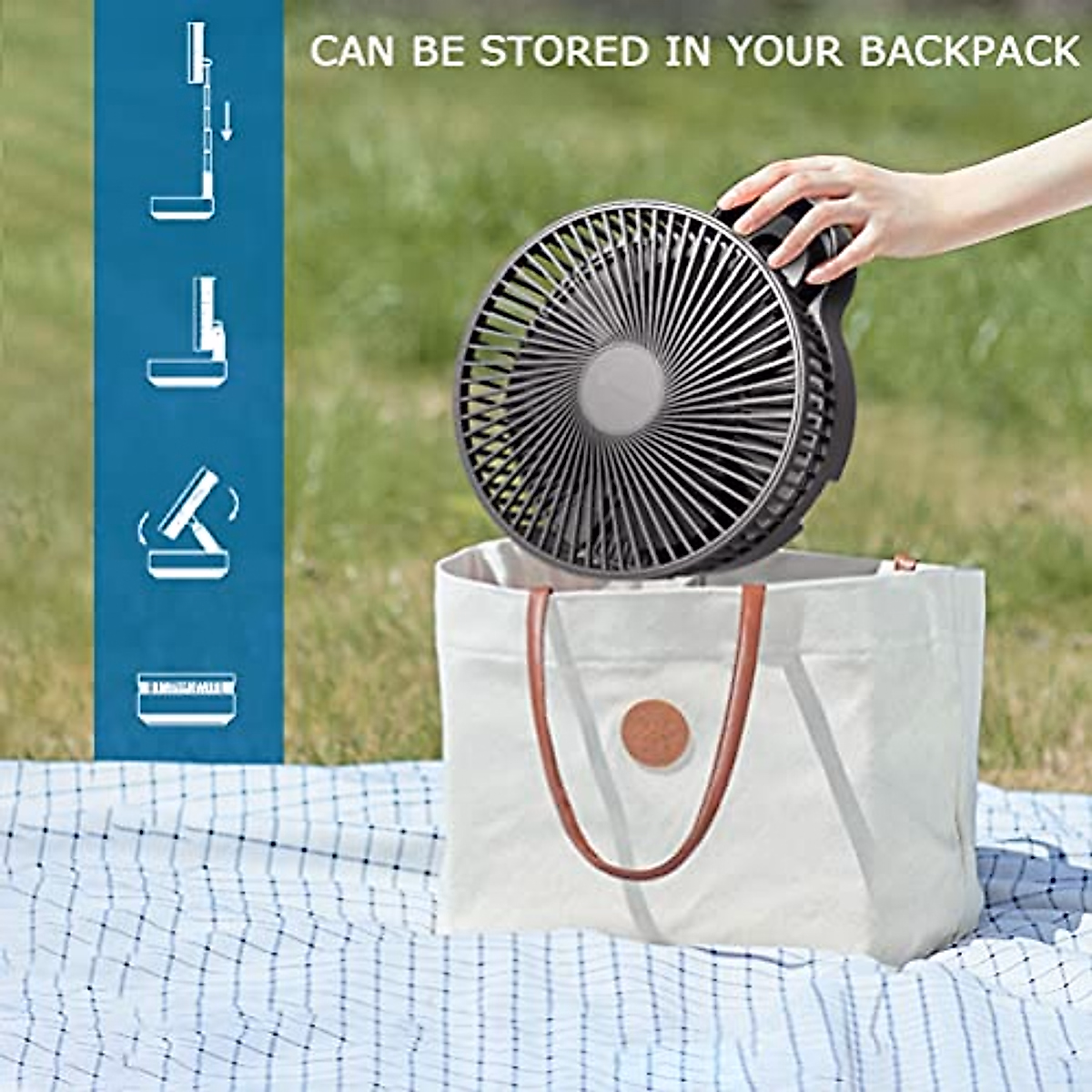 GONGDAO Oscillating Standing Fan-Portable & Foldable, Rechargeable Battery Operated Fan, Used as a Floor Fan or a Desk Fan, Adjustable Height, 8 inch 10000mAh, Quiet