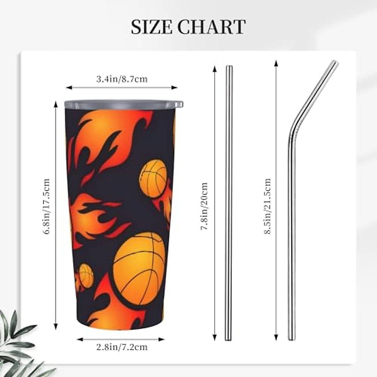 IYERSKD Basketball On Fire 20 oz Stainless Steel Tumbler Vacuum Insulated Leakproof Travel Mug for Car Office Gym