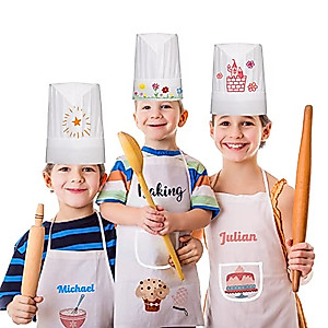 Ecoofor 12 Pieces Kid Aprons, Kid Chef Aprons with Pocket Children Chef Apron for Boys Girl's Kitchen Cooking (Ages 5-12)