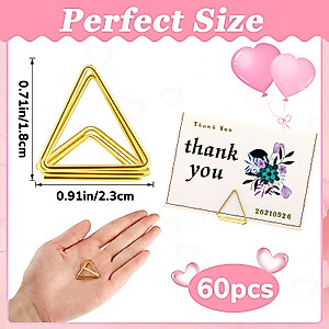 60 Pieces Table Number Holder Place Card Holder Christmas Party Wedding Triangle Shape Table Card Holder Photo Picture Holder Stand Clip for Wedding Baby Shower, Suitable for Small Card(Gold)