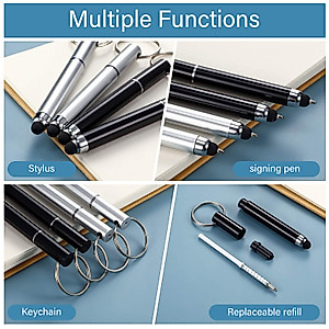 6 Pieces Mini Stylus Pen with Keyring Loop Bullet Capacitive Stylus Pen Keychain Stylus Tablet Pen and 12 Pieces 1.0 mm Black Refills with Bullet-Shaped for Signature Portable Touch Screen