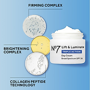 No7 Lift & Luminate Triple Action Day Cream - Anti-Aging Face Cream SPF 30, Hyaluronic Acid & Vitamin C - Visibly Firms Skin for Healthy Looking Radiance - Suitable for Sensitive Skin (1.69 Fl Oz)