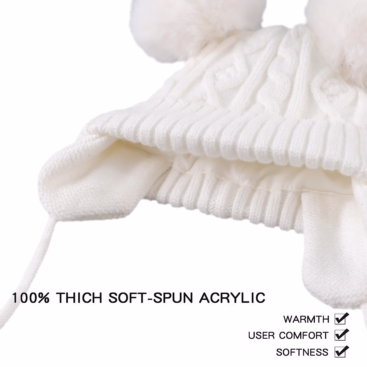 JANGANNSA Cute Knitted Boys Girls Christmas Beanie Warm Earflap Winter Hat Infant Toddler Baby Beanie 0-6Y (M, White Pompom)