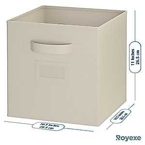 11 Inch Storage Cubes (Set Of 8) Storage Baskets | Features Dual Handles & 10 Label Window Cards | Cube Storage Bins | Foldable Fabric Closet Shelf Organizer | Drawer Organizers And Storage (Beige)