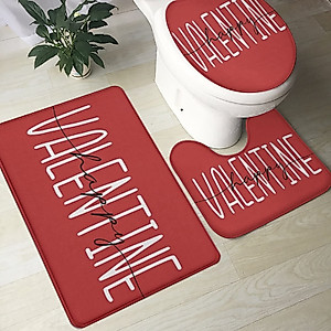 Royalours Valentines Day Kitchen Rugs Set of 3,Valentines Anniversary Wedding Holiday Red Happy Valentine Day Quote Words Decorative Low-Profile Mats for Home Kitchen Bathroom Rug