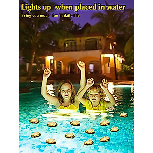 12 Pcs Floating Pool Lights Lotus Floating Lanterns LED Lifelike Floating Lamp Battery Operated Lily Pad Flower Candle Fun Pool Accessories for Pond Decor, Yellow Light (White, 3.94 Inch)
