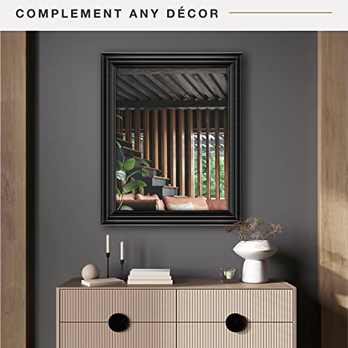 MCS 47695 Ridged Wall Mirror, 28 by 34-Inch, Brushed Black