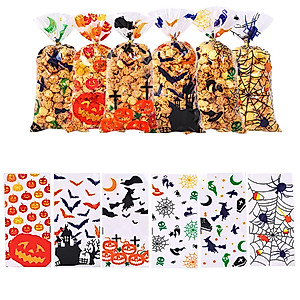 GBSAWER 50 PCS Halloween Cellophane Goodies Bags Trick or Treating Bags for Halloween Candy Party Favors Supplies