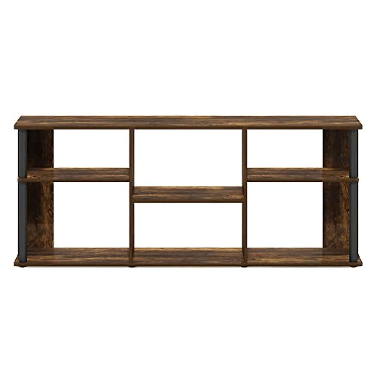 Furinno Classic Stand with Plastic Poles for TV up to 65-Inch, Amber Pine/Black