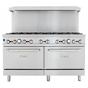 EMPURA 60" Freestanding Liquid Propane Range | Cooking Stove with Dual Standard Oven and (10) Cast-Iron Open Burners for Restaurant Hotel | 362,000 BTU | 60"W x 32-5/8"D x 60-3/8"H, Stainless Steel