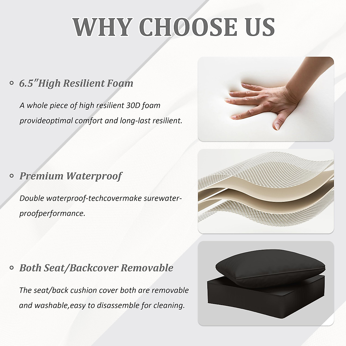 Pakunoda Outdoor Seat Cushion Set 24 x 24 x6.5 Inch Splash-Proof & Fade Resistant Patio Furniture Cushions with Removable Cover Deep Seat & Back Cushion with Straps for Chair Sofa Couch