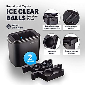 Premium Berlinzo Clear Ice Ball Maker - Whiskey Ice Ball Maker Mold Large 2.4 Inch - Crystal Clear Ice Maker Sphere - Clear Ice Cube Maker with Storage Bag - Clear Ice Mold for Ball Ice Maker