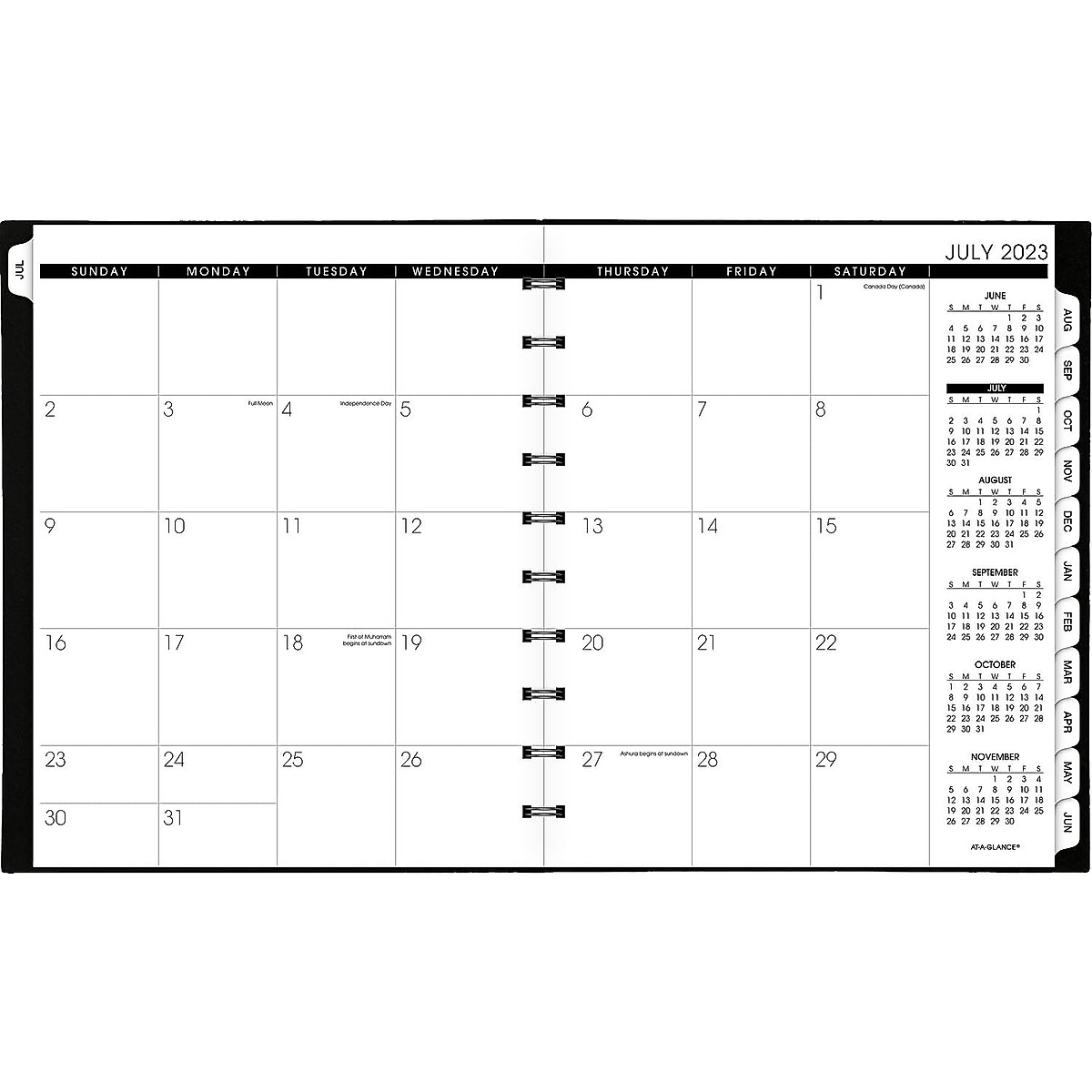 AT-A-GLANCE 2023-2024 Academic Planner, Weekly & Monthly, Quarter-Hourly Appointment Book, 9" x 11", Large, Monthly Tabs, Pocket, Flexible Cover, Move-A-Page, Black (70957E05)