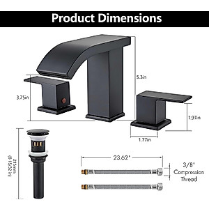 Skybathjoy LED Bathroom Faucet 3 Hole, Black Waterfall Bathroom Faucets, 8 Inch Widespread Modern Bathroom Sink Faucet & Parts, Wide Spread Touch On Three Hole 2 Handle Bathroom Vanity Faucet