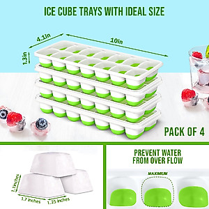 CKE Ice Cube Tray with Lid, 4 Pack Easy-Release 56 pcs Stackable Ice Molds, Plastic Silicone Ice Cube Trays for Freezer with Spill Resistant Removable Lid for Cocktail, Baby Food, Coffee