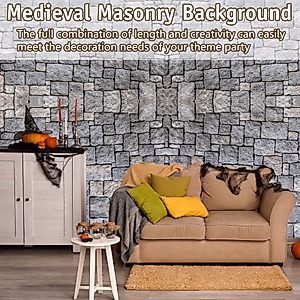 164 ft Brick Wall Backdrop Stone Wall Scene Setter Medieval Castle Wallpaper Curtains Door Cobblestone Tablecloth Photo for Halloween Wallpaper Medieval Party Decor Castle Knight Themed Party Supplies