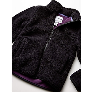 Amazon Essentials Girls' Sherpa Fleece Full-Zip Jacket, Black, Medium