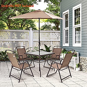 Crestlive Products 5 Piece Patio Dining Set with 4 Folding Chairs and Table Outdoor Dining Furniture with Square Glass Tabletop, Umbrella Hole for Bistro, Garden, Backyard, Deck (Brown)