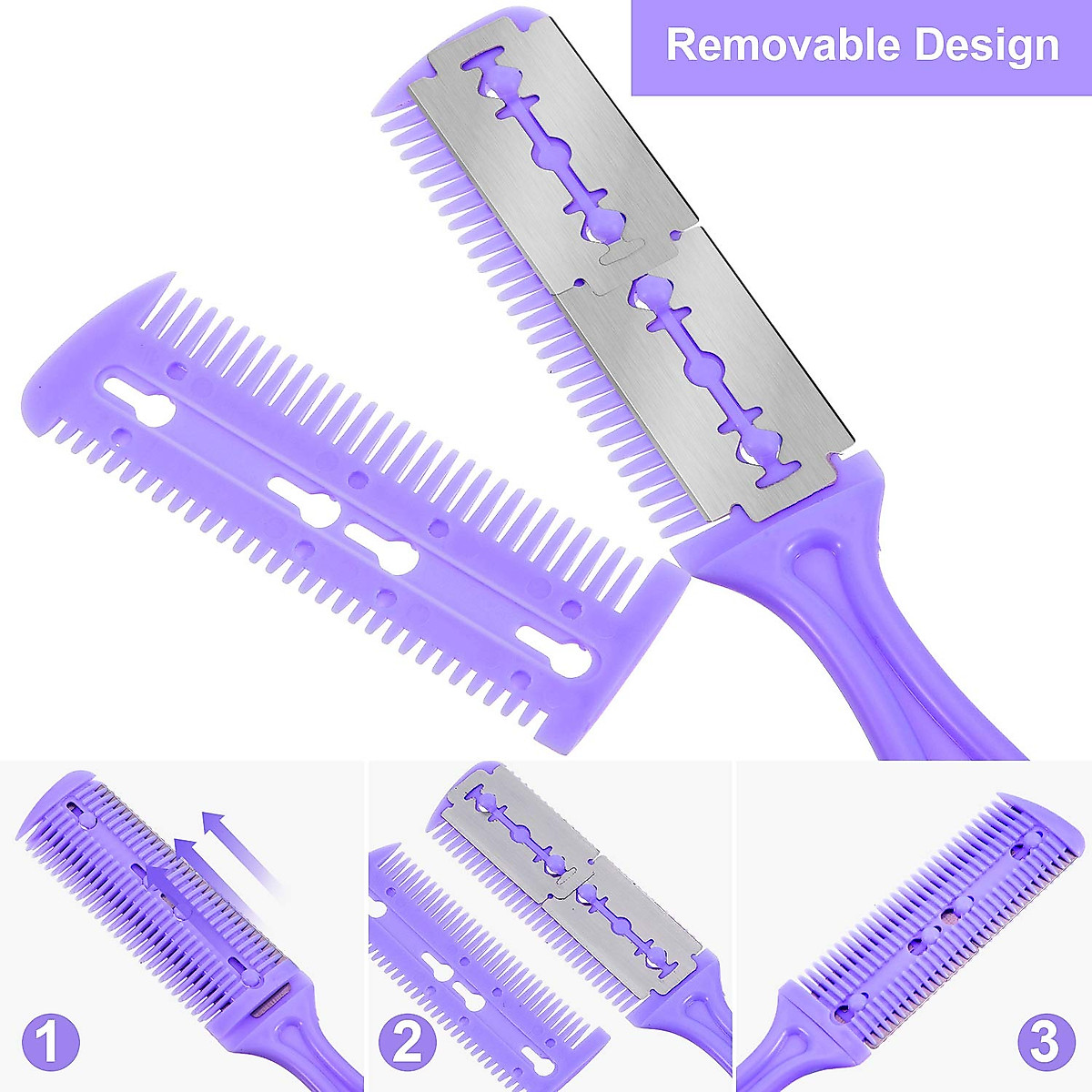 5 Pieces Razor Comb with 20 Pieces Razors, Hair Cutter Comb Dual Side Cutting Scissors Hair Thinning Comb Double Edge Hair Razor Comb Slim Haircuts Cutting Tool (5 Colors)