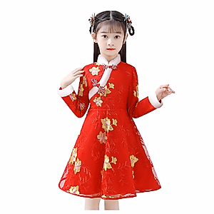Newborn Baby Girl Clothes, Kid Girl Lunar Chinese New Year Tang Suit Princess Dresses Clothes Toddler Overall Dress Red