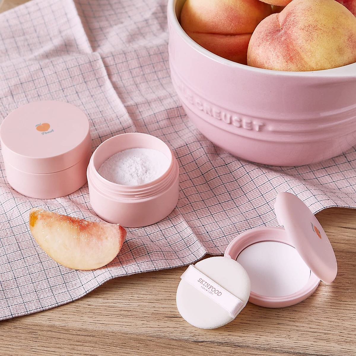 SKINFOOD Peach Cotton Multi Finish Powder 5g - Korean Peach Extract & Calamin Sebum Control Face Powder - Silky Setting Powder - Setting Powder for Oily Skin - Sweet Peach Scent for Soft Skin