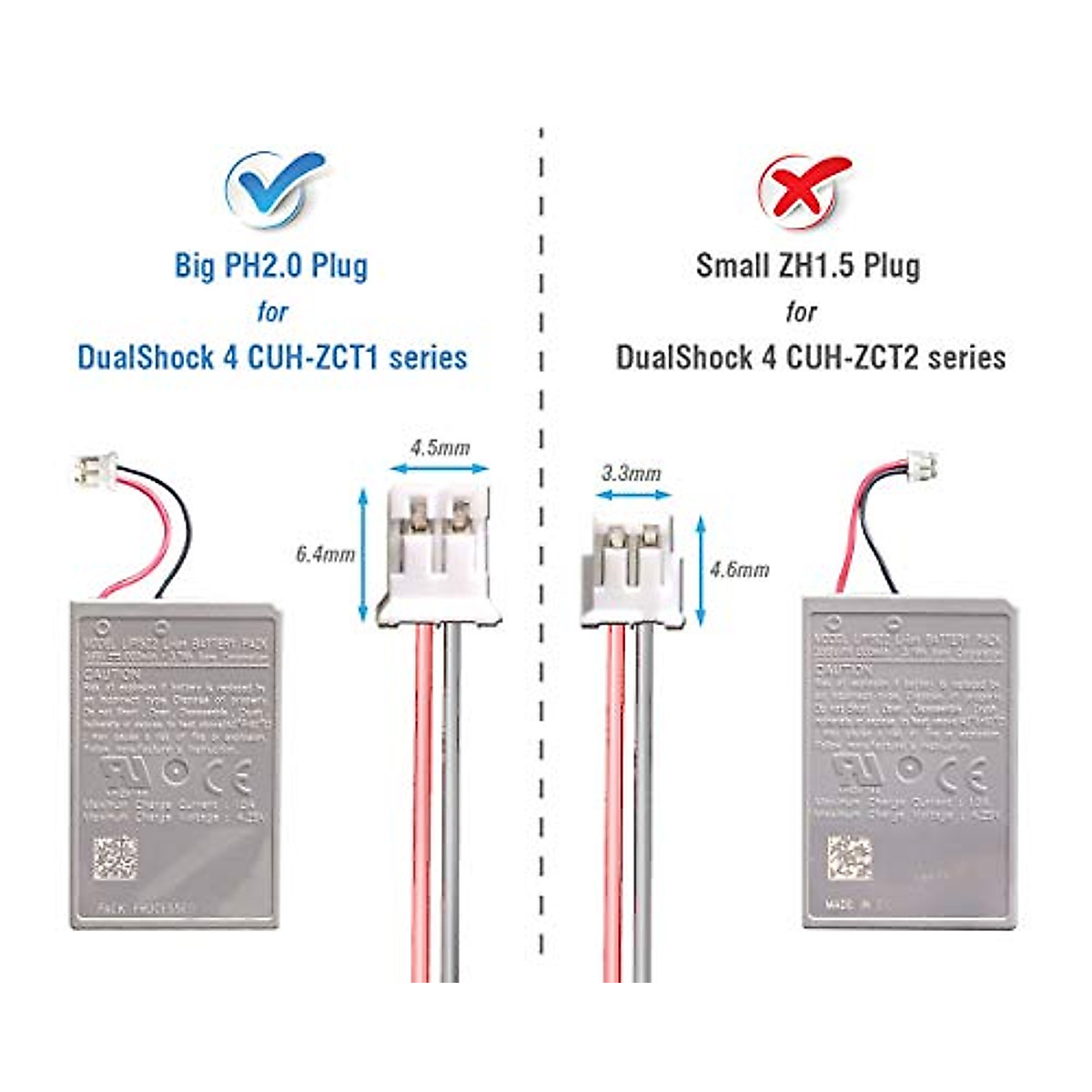 ElecGear 2PC Replacement Battery Pack for PS4 Controller V1-3, 1500mAh Li-ion Rechargeable Battery for PlayStation 4 DualShock CUH-ZCT1 Series LIP1522 with Big Plug, Repair Tool Kit Included