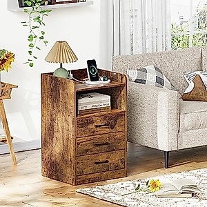 SUPERJARE Nightstand with Charging Station, Night Stand with Drawers, Bed Side Table, End Table with USB Ports and Outlets, Bedside Table for Bedroom, Living Room, Rustic Brown