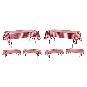 Oojami Pack of 6 Plastic Red and White Checkered Tablecloths - 6 Pack - Picnic Table Covers