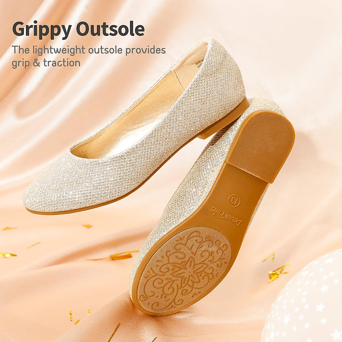 Dream Pairs Girls Mary Jane Ballerina Flat Shoes, Gold/Glitter - 2 Little Kid (Muy-Shine)