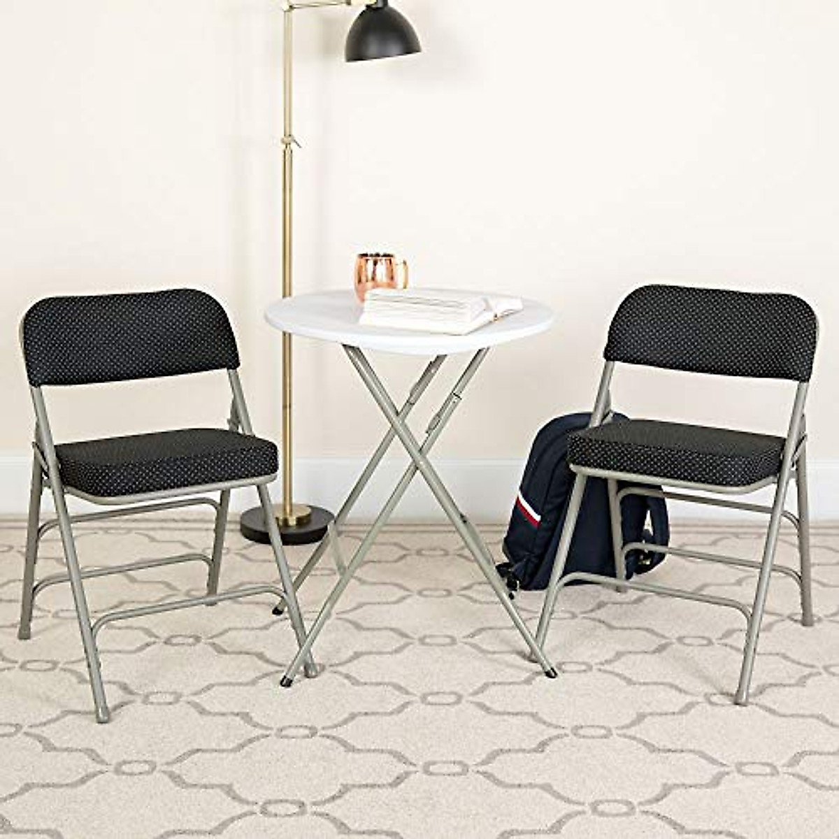 Flash Furniture 4 Pack HERCULES Series Premium Curved Triple Braced & Double Hinged Black Pin-Dot Fabric Metal Folding Chair