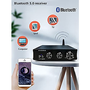 O-NOORUS PA325 HiFi Class D Power Amplifier TPA3255 Stereo Audio Integrated Bluetooth Amp 2.1 for Passive Speaker Home Audio with 36V Power Supply Subwoofer Treble and Bass Max 300Wx2