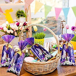 100 Pcs Easter Cellophane Bags He is Risen Spring Easter Gift Treat Bag Goodie Candy Bags with Ties Easter Cross Religious Decorations Birthday Party Decorations Supplies