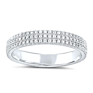 SILVERCLOSEOUT Rhodium Plated Sterling Silver Womens Wide CZ Cubic Zirconia Eternity Band Ring - Size 7