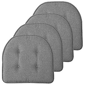 Sweet Home Collection Chair Cushion Memory Foam Pads Tufted Slip Non Skid Rubber Back U-Shaped 17" x 16" Seat Cover, 4 Count (Pack of 1), Grey