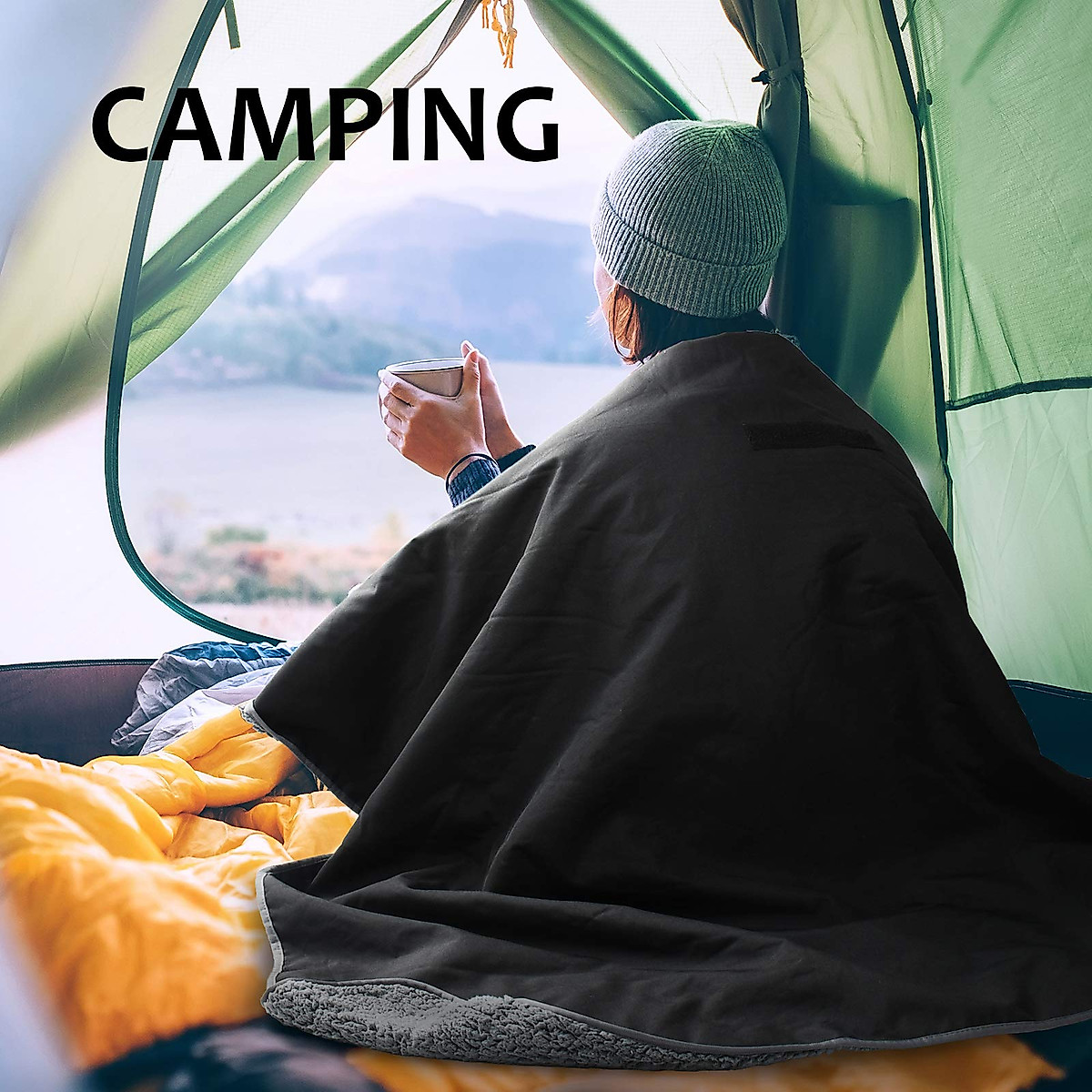 Tirrinia Outdoors Waterproof Throw Blanket, 51”x 59” Sherpa Fleece Stadium Windproof Mat for Boat, Traveling, Camping, Hiking, Football - Machine Washable