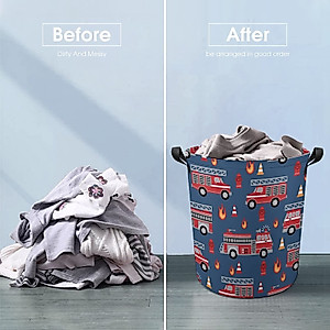 Red Fire Trucks Laundry Hamper Basket Bags Collapsible Waterproof Clothes Bag Washing Bin with Handles Easy Storage for Bedroom Dorm Bathroom And Living Room,Toy Organizer
