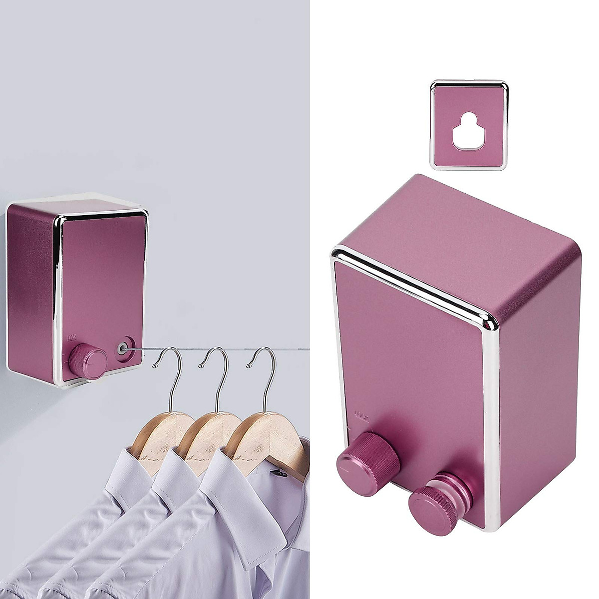 Ozgkee Retractable Clothesline Wall Mounted Stainless Steel Durable Indoor Balcony Drying Rack (Pink)