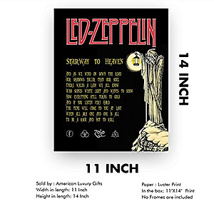 Led Zeppelin Band-"Stairway To Heaven" Song Lyrics Wall Art- 11 x 14" Rock Music Poster Print-Ready to Frame. Vintage Home-Office-Studio-Cave Decor. Perfect Gift for Musicians & All Zeppelin Fans!