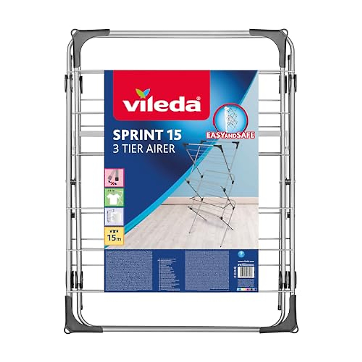 Vileda Sprint 3-Tier Indoor Airer, Steel, Silver, 6 x 68 cm