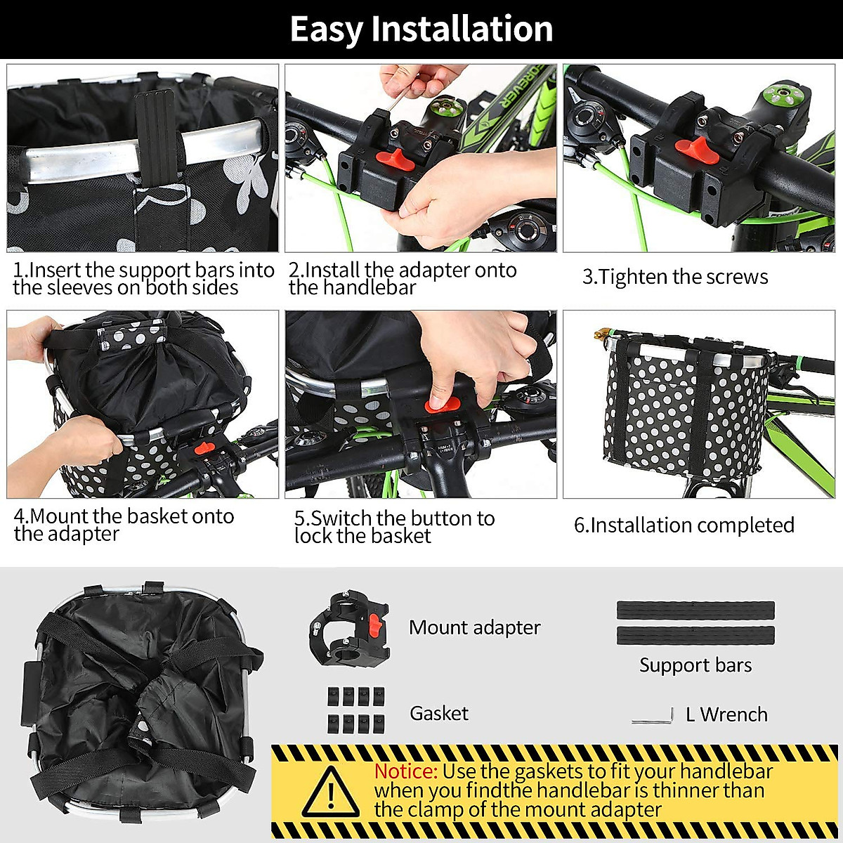 GLE2016 CZXJKKL Bike Basket, Foldable Small Pet Cat Dog Carrier Front Removable Bicycle Handlebar Basket Quick Release Easy Install Detachable Cycling Bag Mountain Picnic Shopping