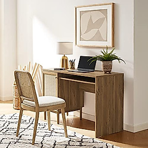 mopio Haylee Farmhouse Rattan Study Desk with Adjustable Shelf Storage Space