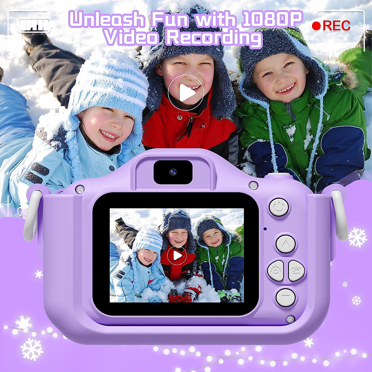 Anesky Kids Camera, Toy Camera for Kids Aged 3 4 5 6 7 8 9 10 11 12, 1080P HD Toddler Digital Video Camera, Children's Camera for Boys and Girls, Perfect Christmas & Birthday Gifts, 32GB Card - Purple