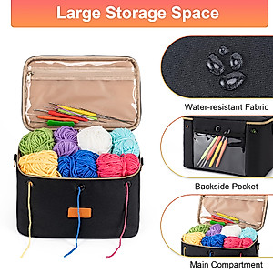 Mecozone Crochet Bag Organizer, Yarn Travel Bag for Crochet Accessories, Crochet Yarn Project Bag for Womens Girls, Gifts for Crochet Lovers-Black
