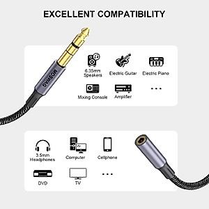 MOSWAG 6.35mm (1/4 inch) to 3.5mm (1/8 inch) Headphone Jack Adapter 10FT/3Meter 1/8 Female to 1/4 Male Extension Cable 3.5 to 6.35 for Mixer Guitar Piano Amplifier Speaker and More